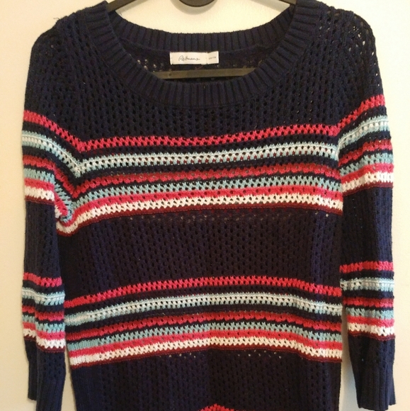 Reitmans Sweaters | Reitmans Knit Blue Striped Half Sleeve Sweater ...